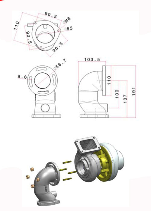 SPA Turbo Cast iron turbocharger downpipe 90° 2 1/2" T3 4 bolts – New ...