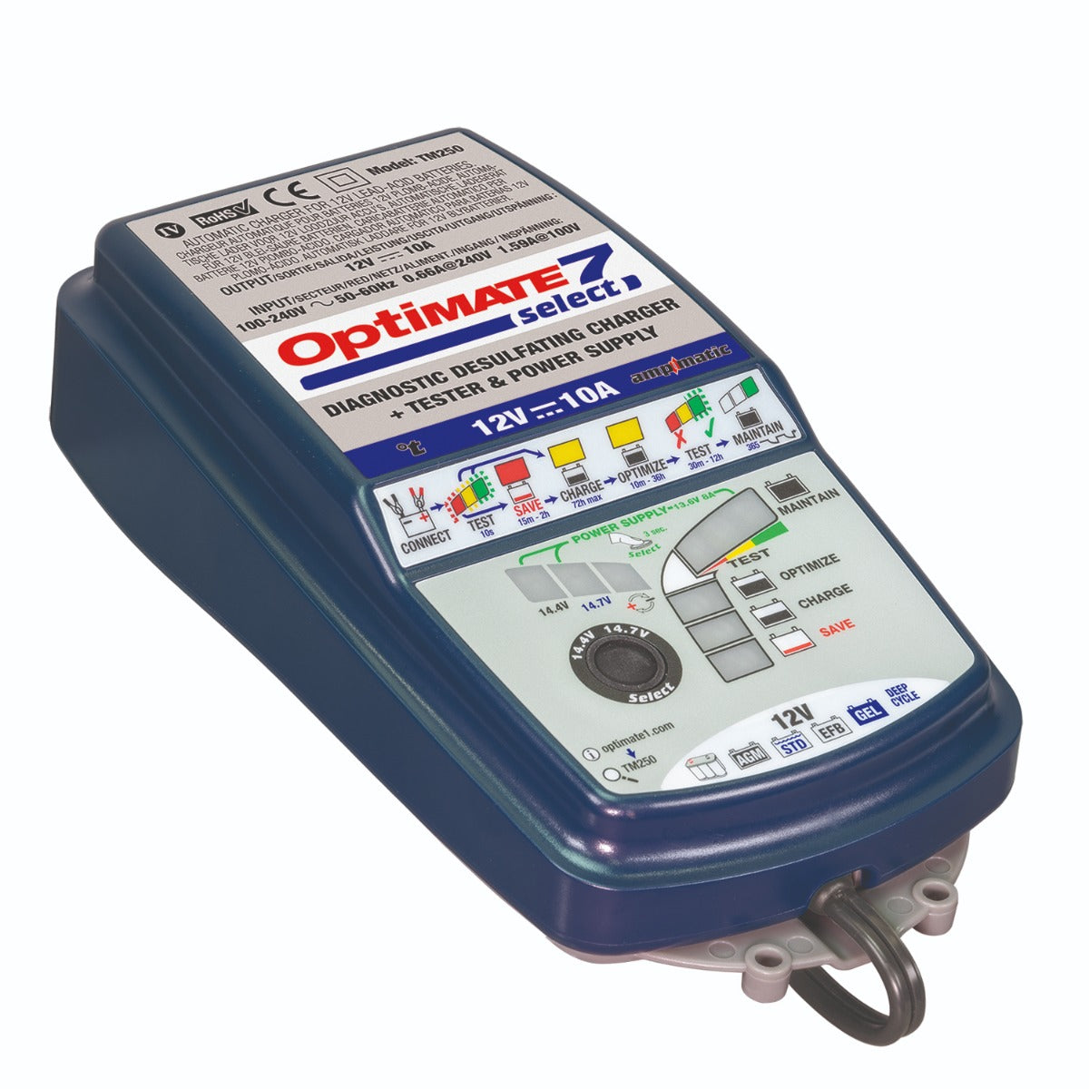 OPTIMATE 7 SELECT, 9-STEP 12V 10A SEALED BATTERY SAVING CHARGER ...